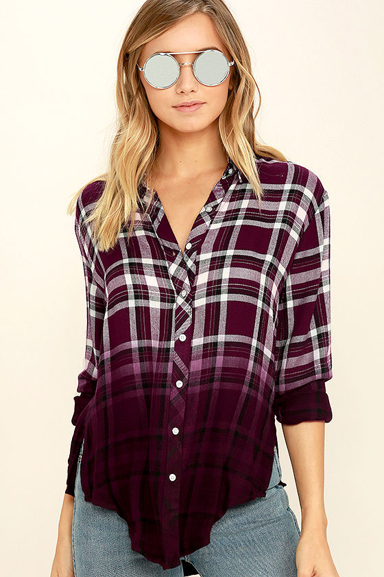 White Crow Open Arms Top - Burgundy Plaid Top - Button-Up Top - $67.00 ...