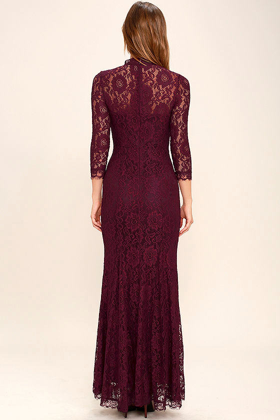 Stunning Lace Maxi Dress - Burgundy Lace Dress - Mermaid Maxi Dress - $74.00