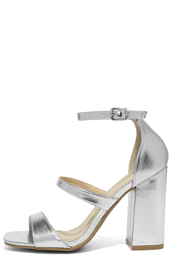 Cute Silver Heels - Silver Block Heels - Metallic Heels - $26.00