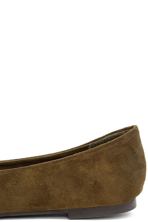 Chic Olive Flats - Pointed Flats - Vegan Suede Flats - $18.00