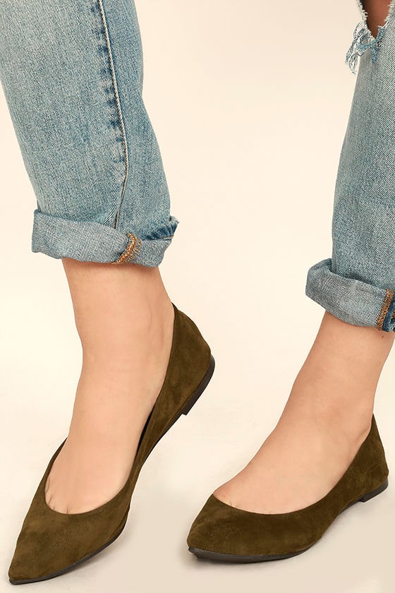 Chic Olive Flats - Pointed Flats - Vegan Suede Flats - $18.00 - Lulus