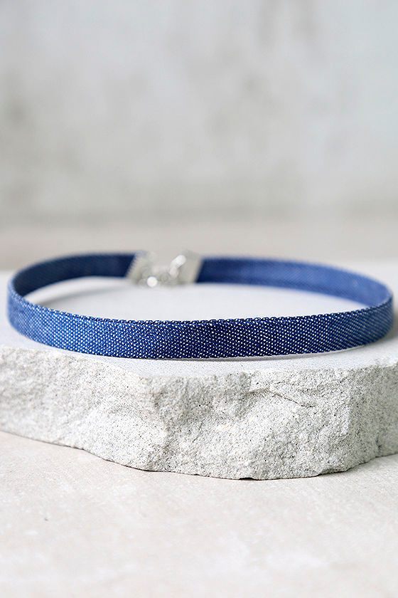 Cool Blue Choker Necklace - Denim Choker - $9.00