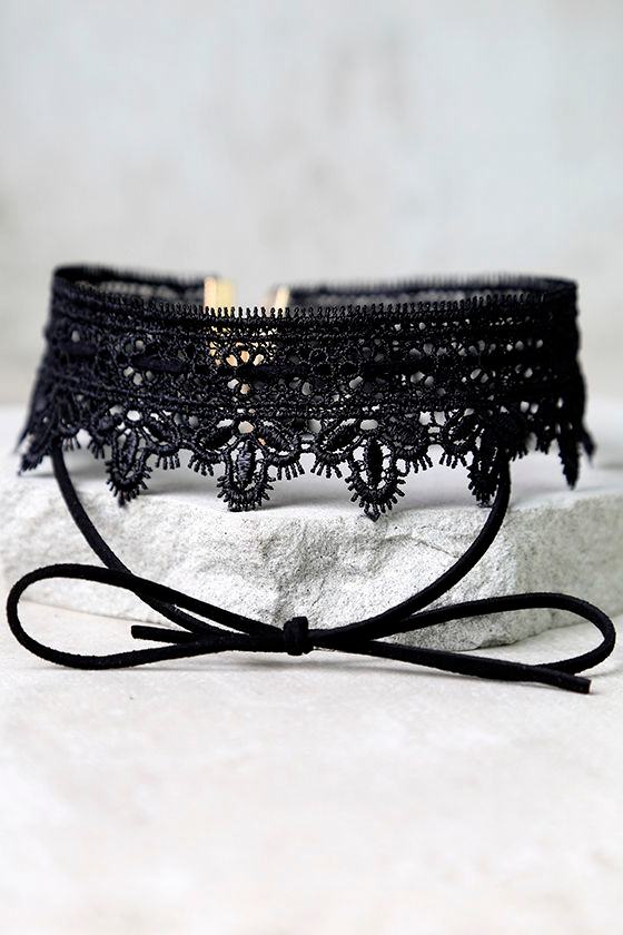 Pretty Black Lace Choker - Lace and Suede Choker - Lace Choker Necklace ...