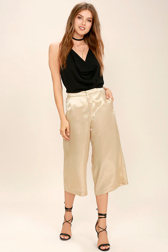 Chic Gold Pants - Wide-Leg Pants - Gold Culottes - Gold Gauchos - $52. ...