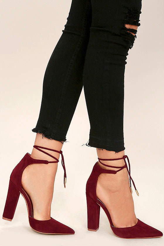 Sexy Burgundy Heels - Burgundy Vegan Suede Pumps - Lace-Up Heels - $32. ...