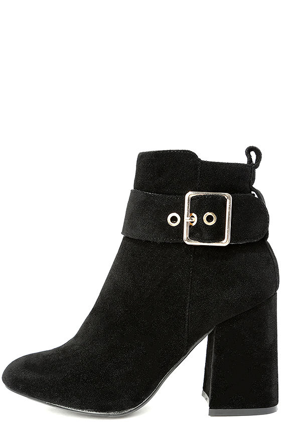 Chic Black Suede Booties - High Heel Booties - Flare Heel Boots - $40. ...