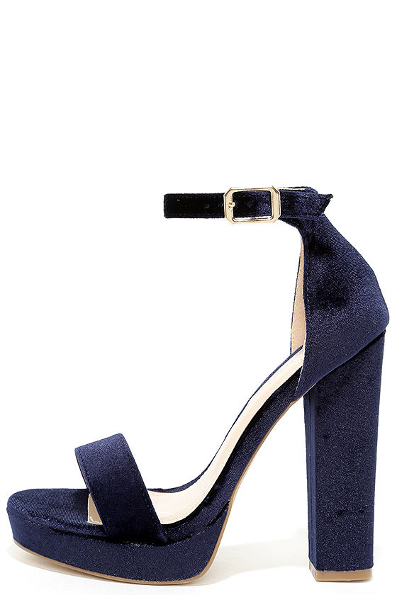 Sexy Blue Velvet Heels - Velvet Platform Heels - Ankle Strap Heels ...