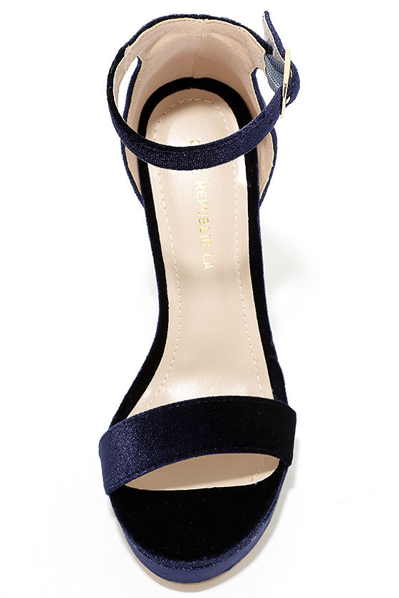 Sexy Blue Velvet Heels - Velvet Platform Heels - Ankle Strap Heels - $36.00