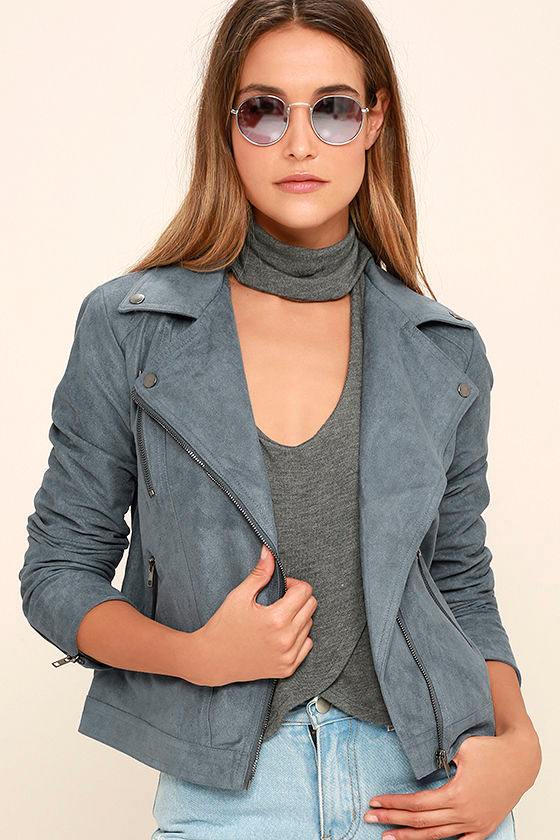 Chic Slate Blue Jacket - Moto Jacket - Vegan Suede Jacket - $78.00 - Lulus
