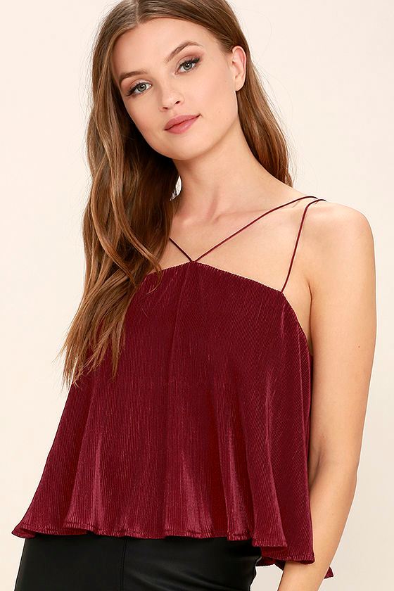 Sexy Wine Red Crop Top - Pleated Crop Top - Strappy Crop Top - $42.00 ...