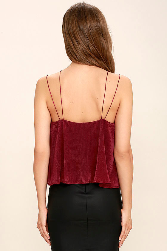 Sexy Wine Red Crop Top - Pleated Crop Top - Strappy Crop Top - $42.00
