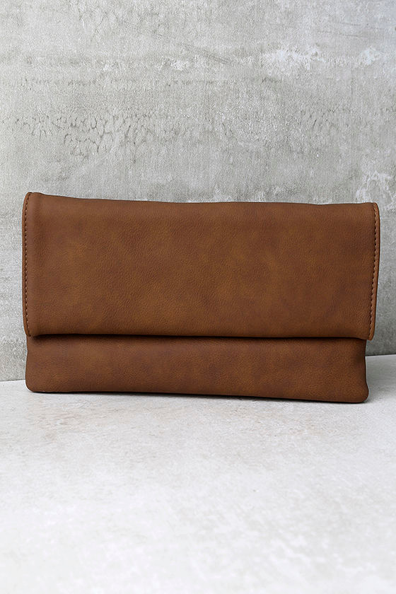 Chic Brown Clutch - Fold Over Clutch - Vegan Leather Clutch - Brown ...
