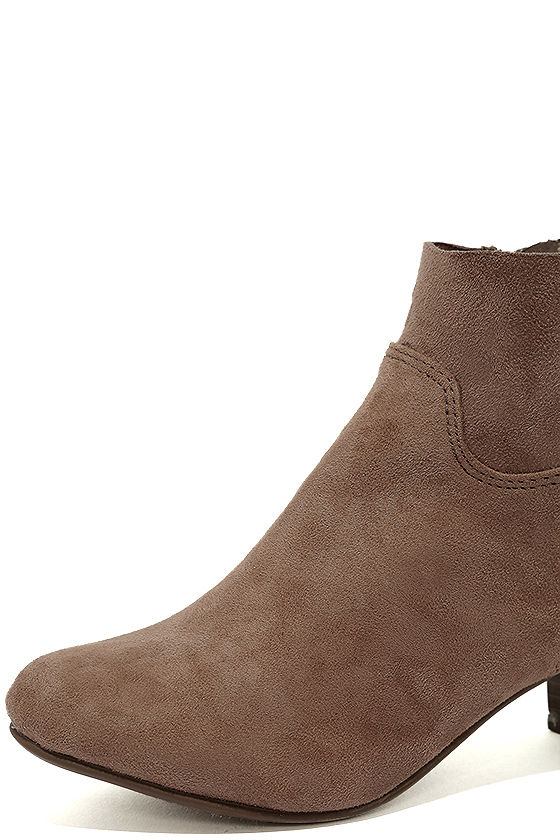 Cute Taupe Booties - Ankle Booties - Vegan Suede Booties - $30.00