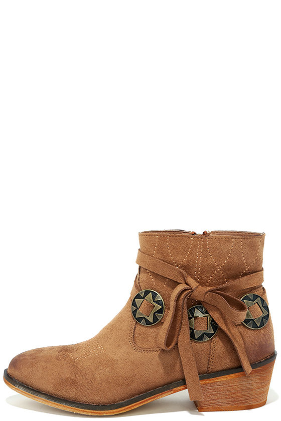 Cute Camel Suede Booties - Ankle Booties - Concho Ankle Boots - $58.00 ...