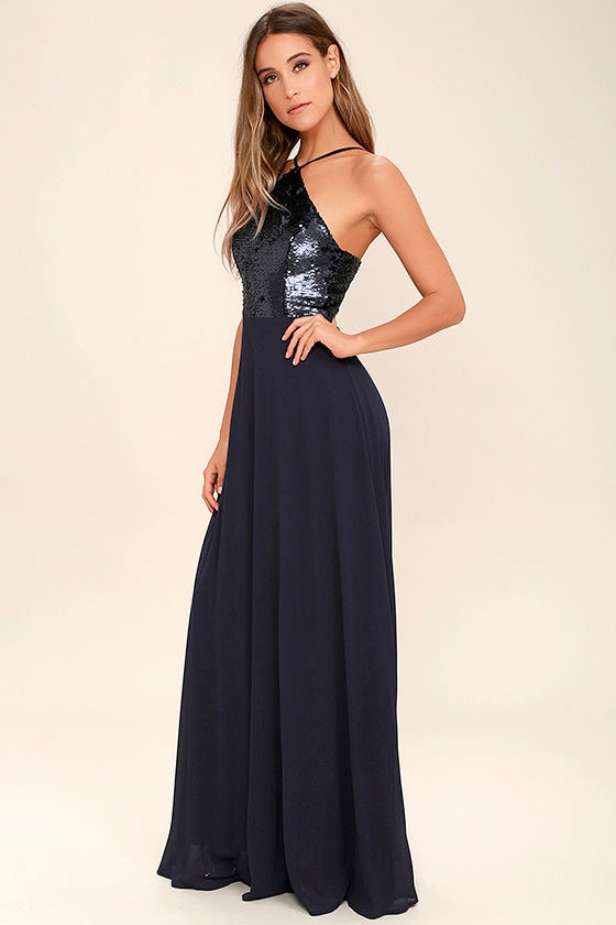 Lovely Navy Blue Dress Maxi Dress Sequin Dress 89 00 Lulus