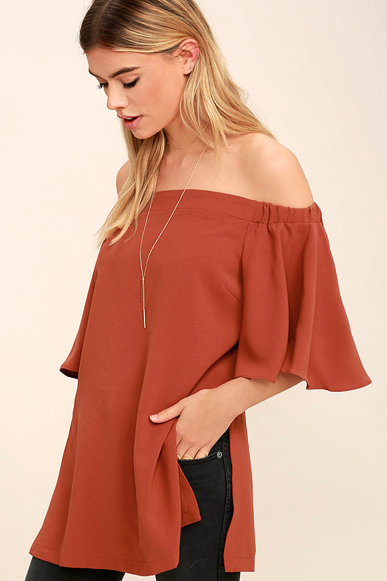 Chic Rust Orange Top - Off-the-Shoulder Top - Blouse - $46.00 - Lulus