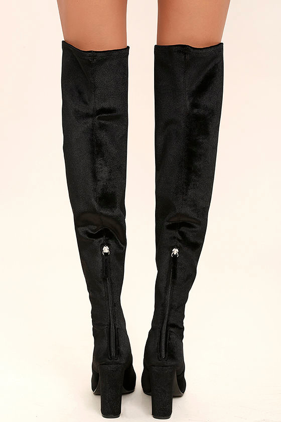 Steve Madden Emotionv - Black Velvet Boots - Over the Knee Boots