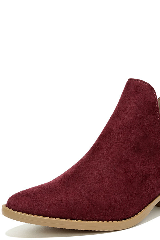 Cute Wine Red Booties - Vegan Suede Booties - Pointed Toe Booties - $28.00