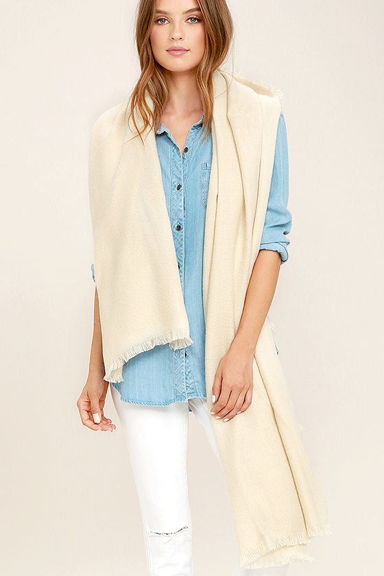 Cute Light Beige Scarf - Woven Scarf - Blanket Scarf - $19.00