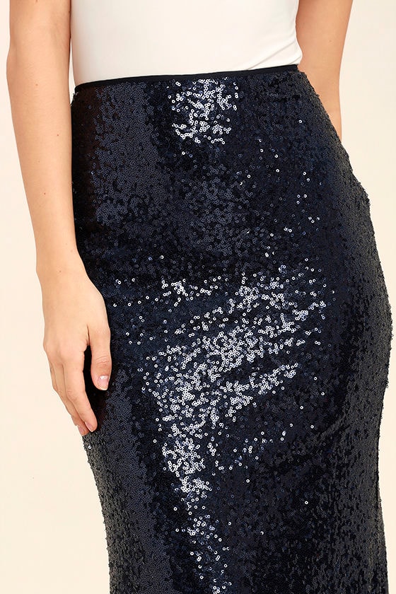 Lovely Navy Blue Skirt Sequin Skirt Maxi Skirt 7400