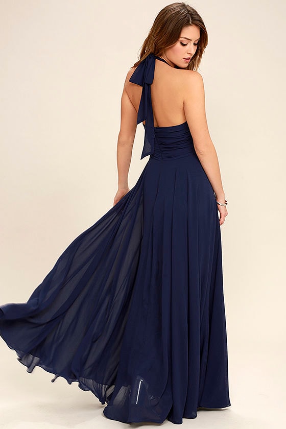 Elegant Navy Blue Dress Maxi Dress Halter Dress Halter Maxi 109 00