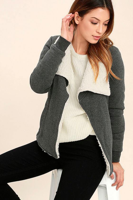 Element Eden Cozee Jacket - Heather Grey Jacket - Faux Fur Jacket ...