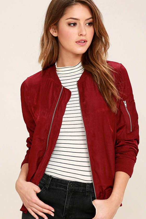 Chic Burgundy Jacket - Bomber Jacket - Lightweight Jacket - $58.00 - Lulus