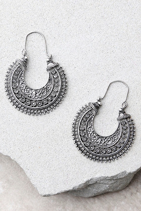 Boho Silver Earrings - Hoop Earrings - Engraved Earrings - $18.00 - Lulus