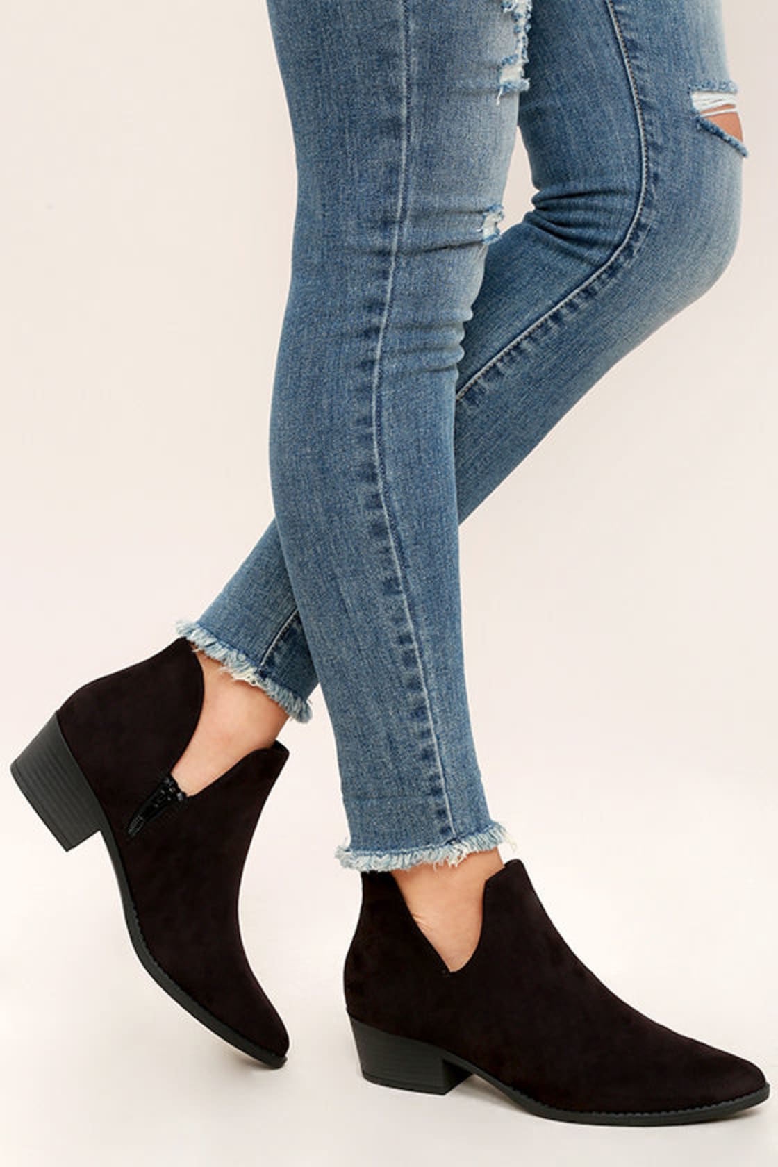 Cute Black Booties Vegan Suede Booties Pointed Toe Booties 28 00