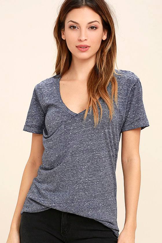 Heather Slate Blue Tee - Short Sleeve Shirt - T-Shirt - $35.00 - Lulus