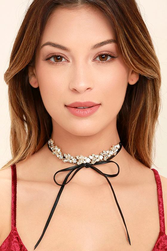 Stylish Gold and Black Necklace - Wrap Necklace - Rhinestone Wrap ...