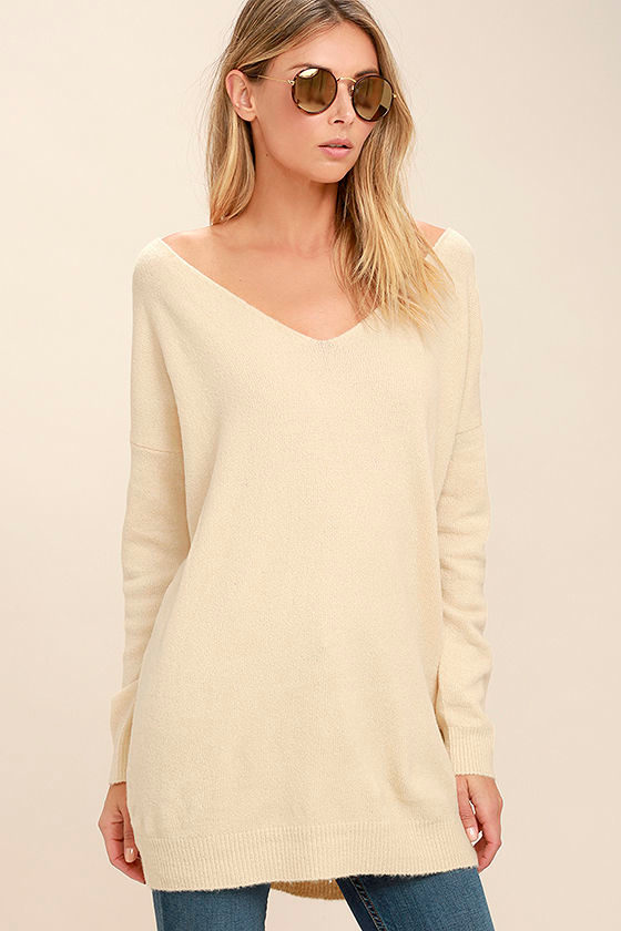 Cute Beige Sweater - Backless Sweater - Lace-Up Sweater - $45.00