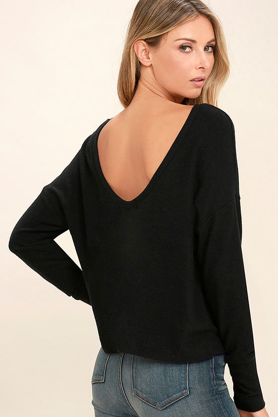 Project Social T Starlight Sweater - Black Sweater - Backless Sweater ...