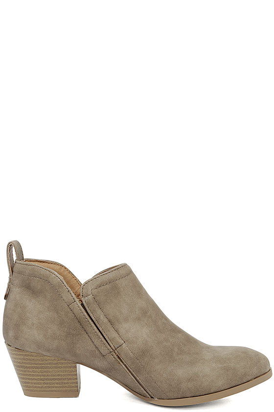 Cool Taupe Ankle Booties - Vegan Nubuck Booties - Pull-On Ankle Booties ...