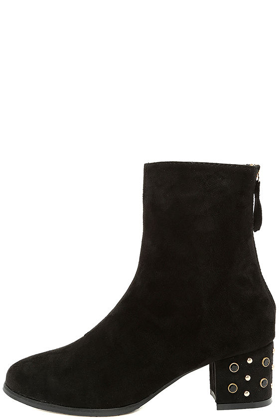 Cute Black Mid-Calf Boots - Studded Boots - Vegan Suede Boots - - Lulus