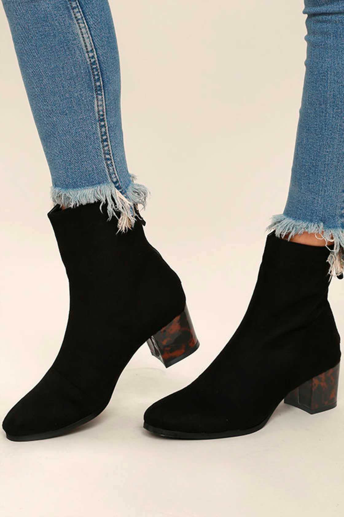 Mod Black Boots - Mid-Calf Boots - Vegan Suede Boots - Block Heel Boots ...