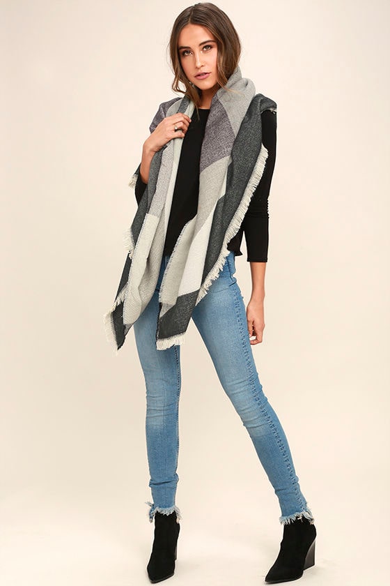 Cozy Grey Print Scarf - Blanket Scarf - Plaid Scarf - $28.00 - Lulus
