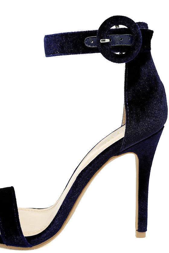 Sexy Navy Heels - Velvet Heels - Ankle Strap Heels - $32.00