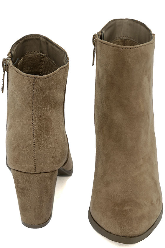 Cute Taupe Booties - Vegan Suede Ankle Booties - Block Heel Booties ...