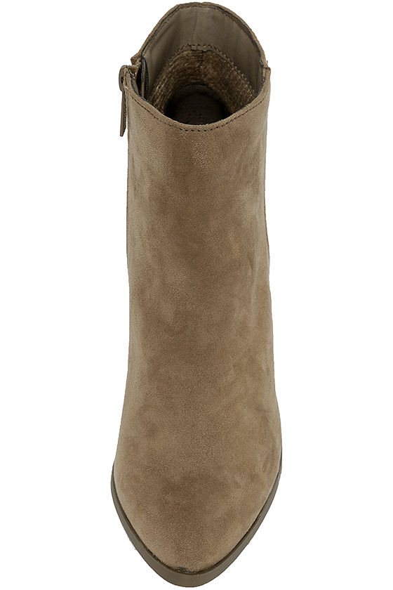 Cute Taupe Booties - Vegan Suede Ankle Booties - Block Heel Booties ...