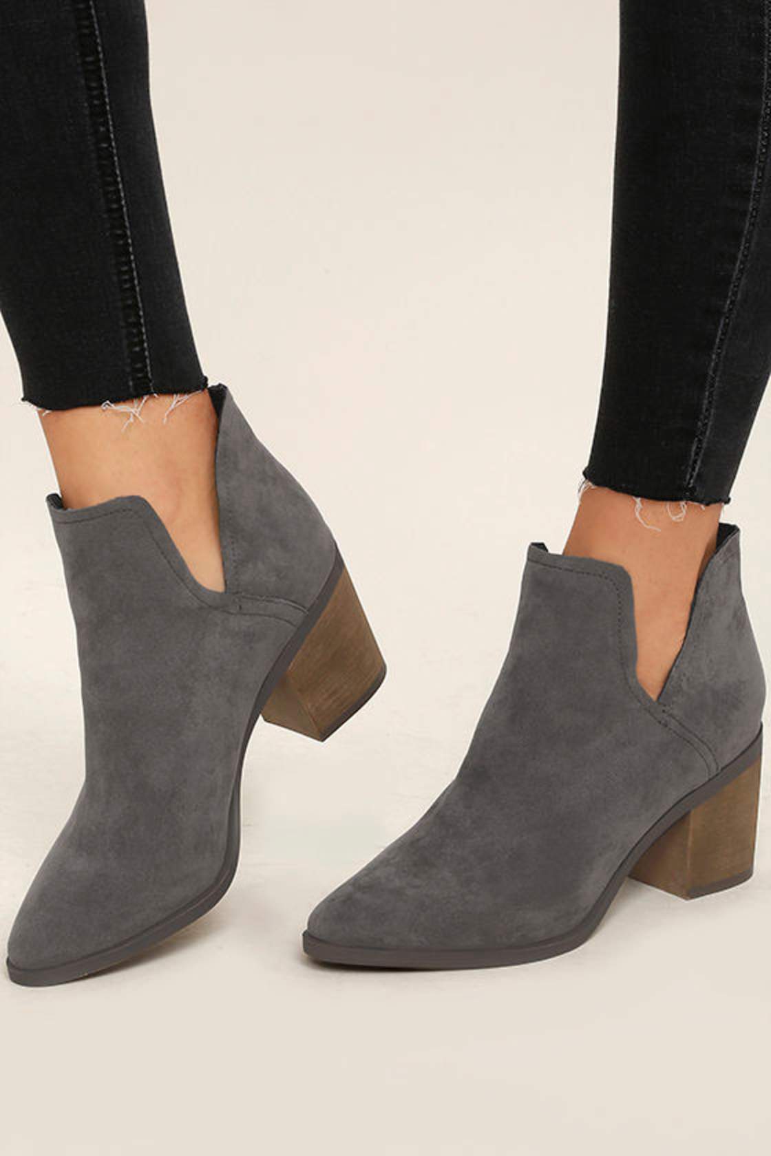 Cute Grey Booties - Vegan Suede Booties - Cutout Booties - $23.00 - Lulus