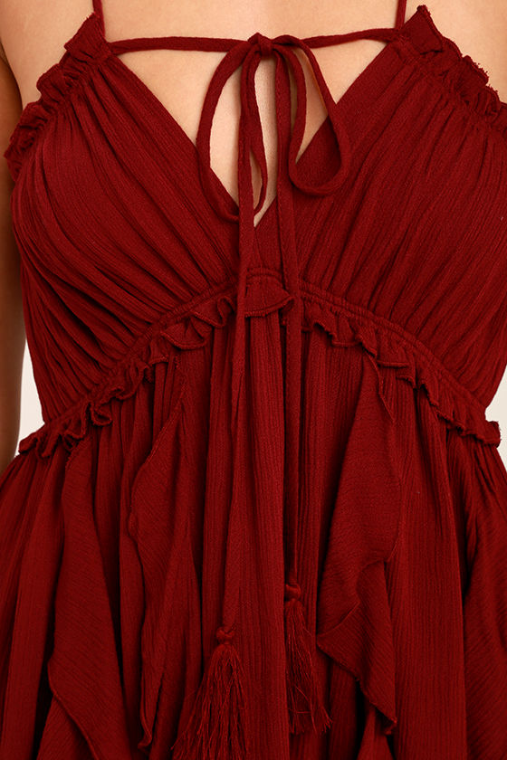 Lovely Burgundy Dress - Ruffled Dress - Sleeveless Dress - $54.00