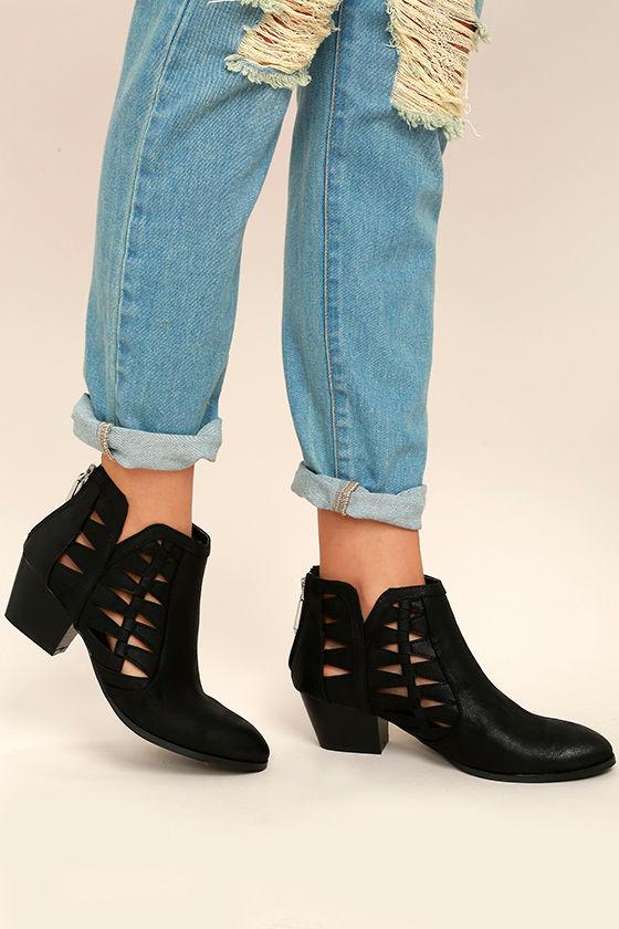 Cool Black Ankle Booties - Vegan Leather Booties - Cutout Booties - $43 ...