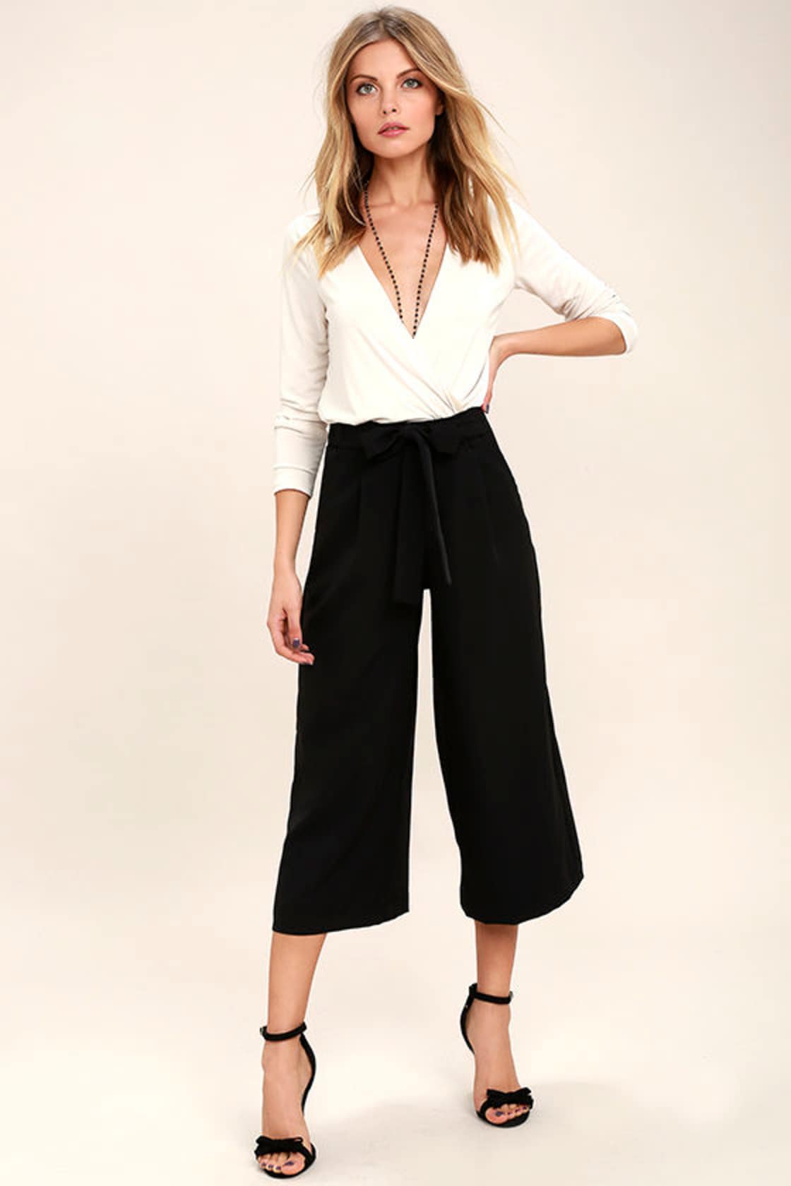 Chic Black Culottes - High-Waisted Culottes - Gauchos - Cropped Pants ...
