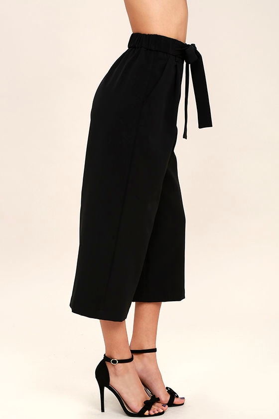 Chic Black Culottes - High-Waisted Culottes - Gauchos - Cropped Pants ...