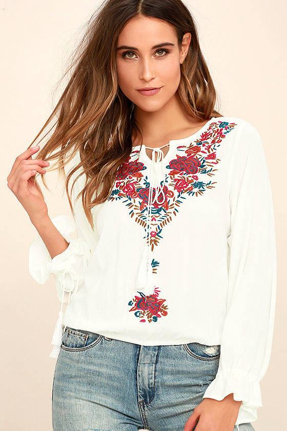 Boho White Top - Embroidered Top - Peasant Top - $48.00 - Lulus