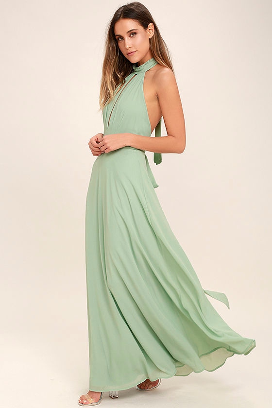 Stunning Sage Green Maxi Dress Halter Maxi Backless Maxi 89 00