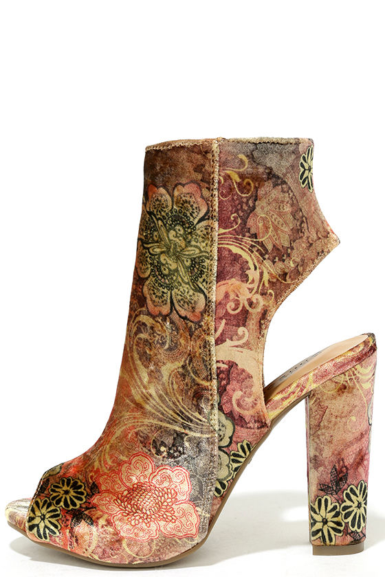 Cool Multi Print Booties - Velvet Booties - Peep-Toe Booties - $41.00 ...