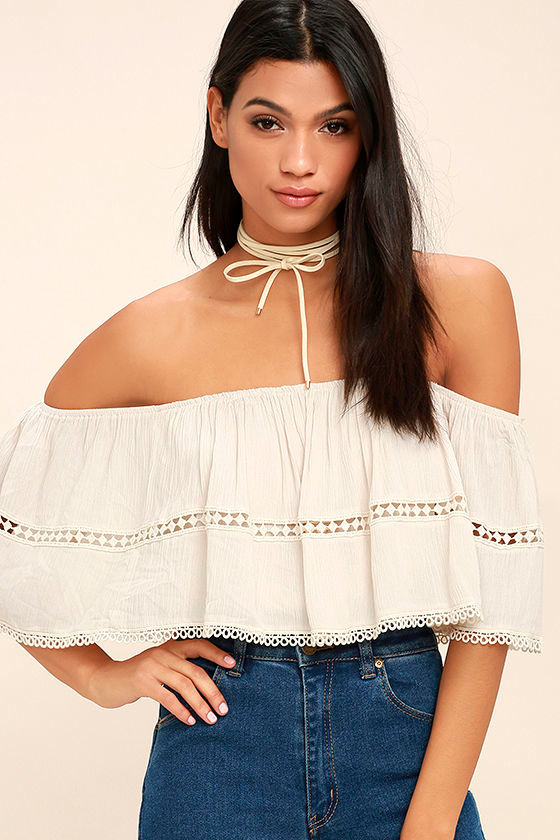 Boho Cream Top Off The Shoulder Top Crochet Top Crop Top 34 00