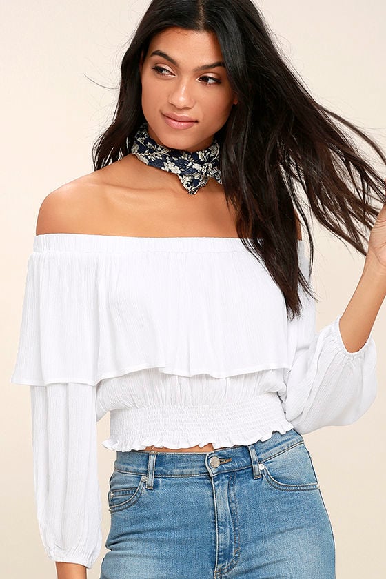 Cute White Top Off The Shoulder Top Long Sleeve Top 34 00 Lulus